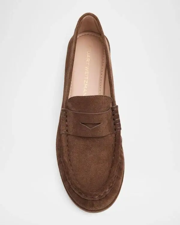 STUART WEITZMAN Spencer Suede Penny Loafers - Cigar