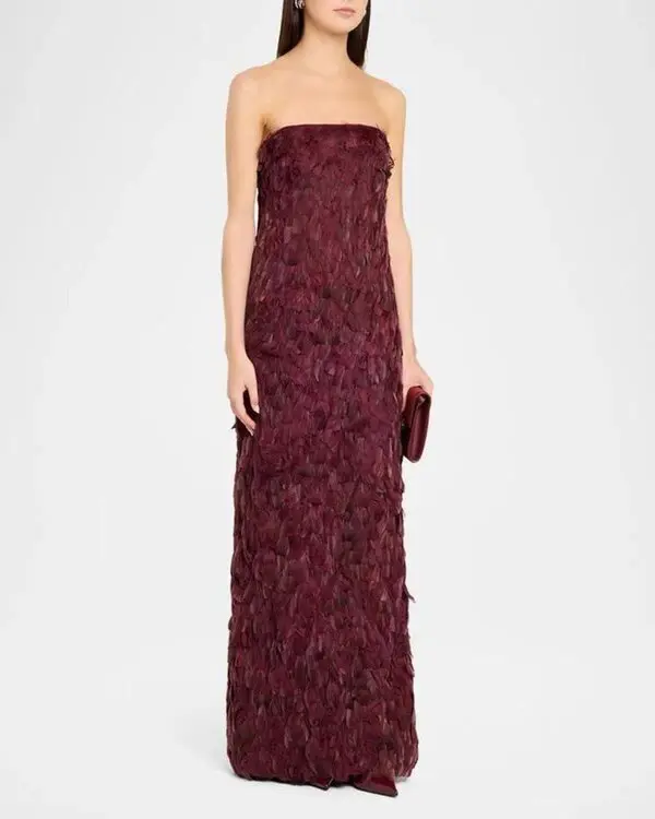 Simkhai Malvina Feather Strapless Gown - Fig
