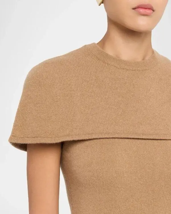 Simkhai Yuki Short-sleeve Cashmere Cape Top - Camel