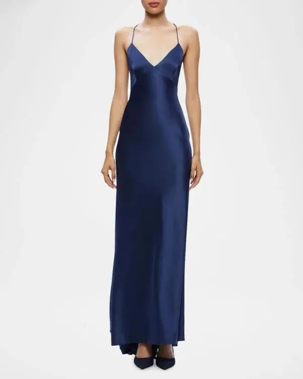 Alice + Olivia Montana Lace-up Satin Gown