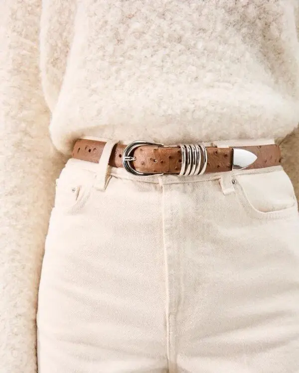 DEHANCHE Hollyhock Ostrich-embossed Leather Belt - Camel