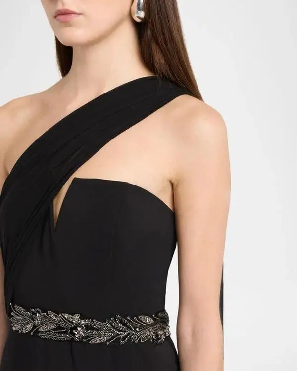 Aidan Mattox Draped One-shoulder Stretch Crepe Gown