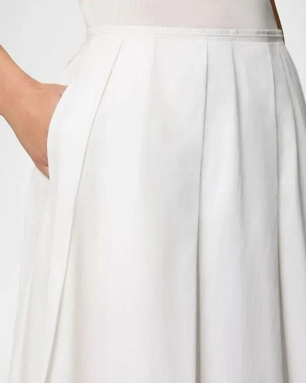 Lafayette 148 New York Pleated Organic Cotton Poplin Midi Skirt - White