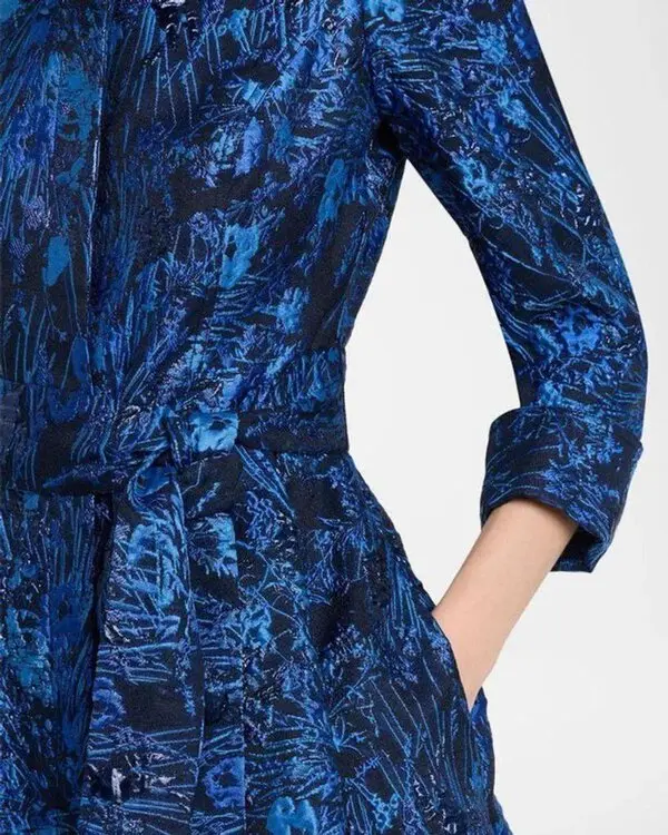 Rickie Freeman For Teri Jon Metallic Jacquard Organza Midi Shirtdress - Royal Multi