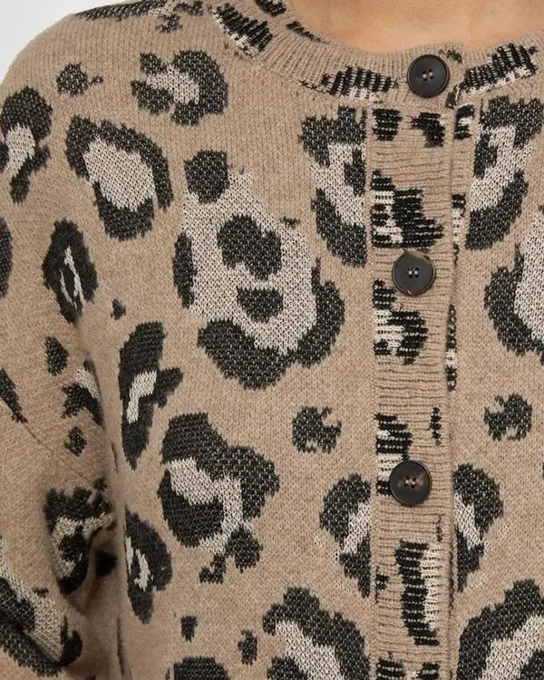 Lafayette 148 New York Leopard Jacquard-knit Cardigan - Hickory Multi