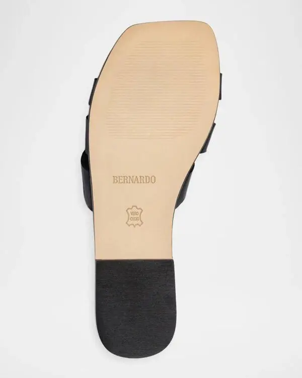Bernardo Oxford Leather Flat Slide Sandals - Black