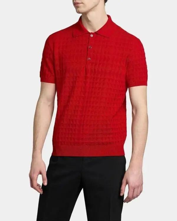 Versace Apos;s Textured Wool Knit Polo Sweater