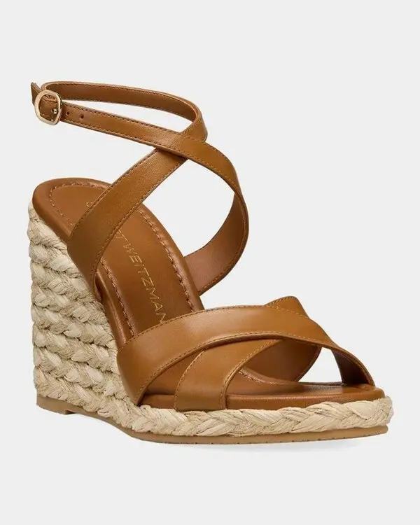 STUART WEITZMAN 100mm Alyssa Leather Espadrille Wedge Sandals
