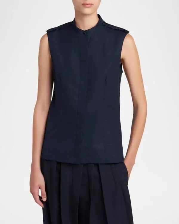 JIL SANDER Ruffle-shoulder Sleeveless Button-down Shirt