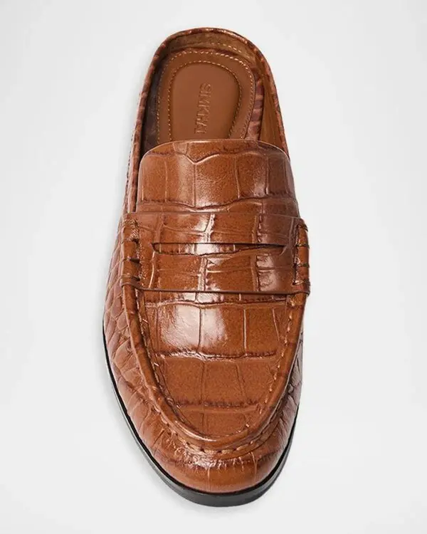 Simkhai Dean Croc-embossed Leather Backless Loafers