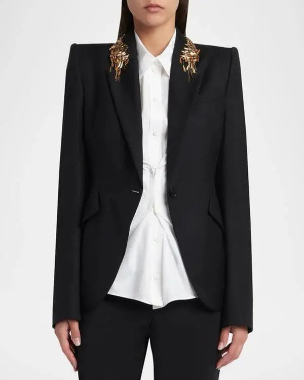 Alexander McQueen Leaves Embroidered Single-breasted Jacket