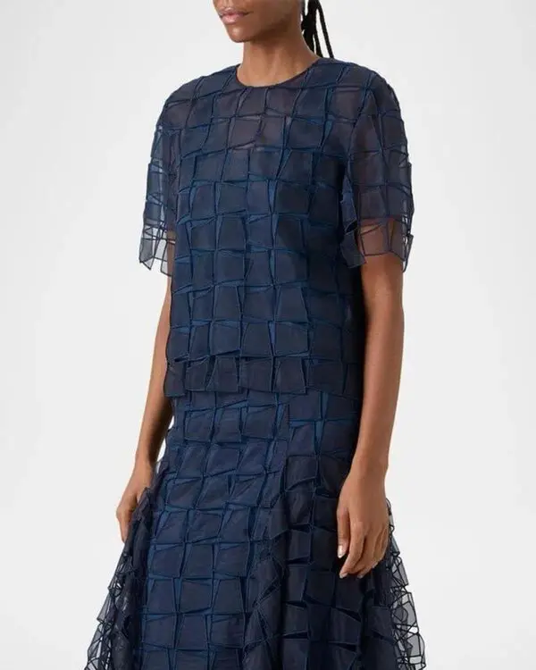 Akris Trapezoid Embroidered Organza Blouse