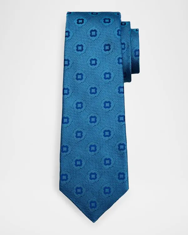Kiton Apos;s Geometric Jacquard Silk 7-fold Tie