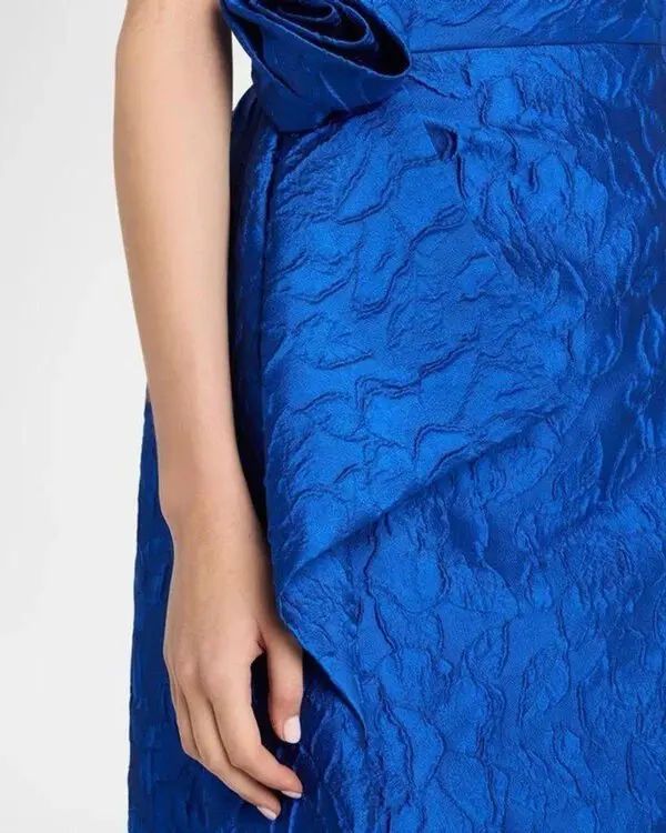 Rickie Freeman For Teri Jon Draped One-shoulder Jacquard Column Gown - Cobalt