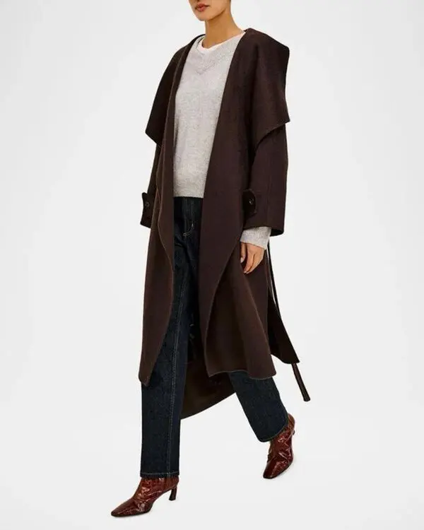 Rails Celeste Tie-waist Wool-blend Coat - Chocolate