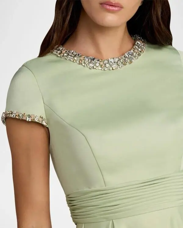 Mac Duggal Embellished Satin Cap-sleeve Gown
