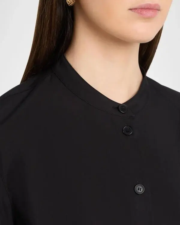 Lafayette 148 New York Puff-sleeve Organic Cotton Poplin Midi Dress - Black