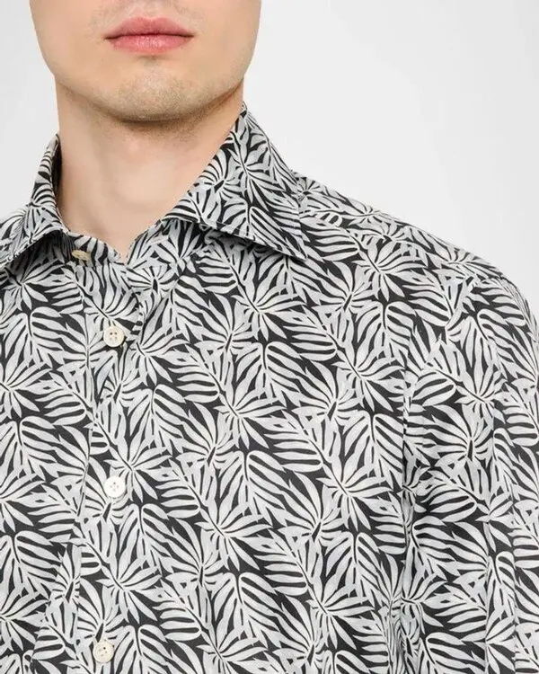 Kiton Apos;s Leaf-print Cotton Sport Shirt