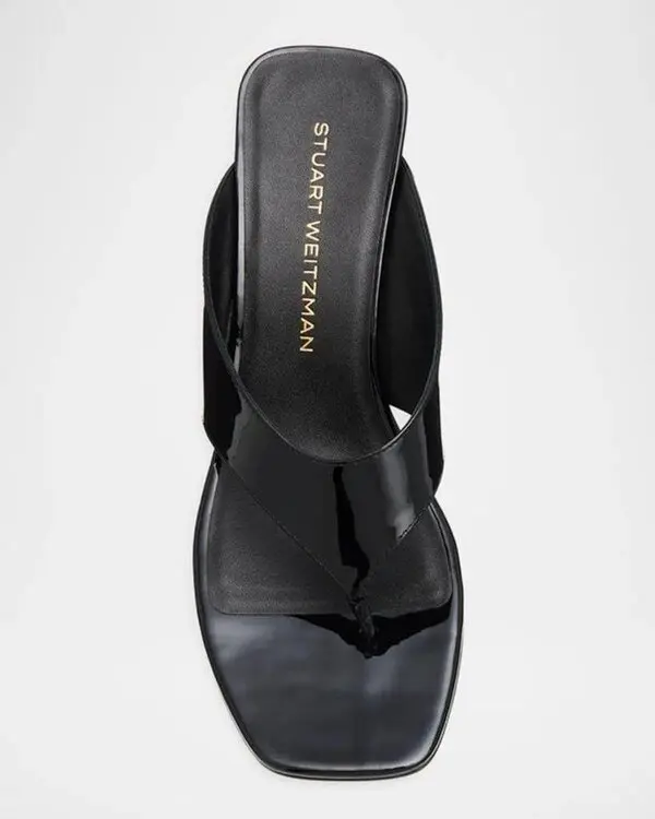 STUART WEITZMAN 50mm Vinnie Patent Leather Thong Sandals - Black