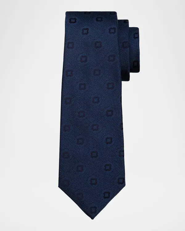 Kiton Apos;s Geometric Jacquard Silk 7-fold Tie