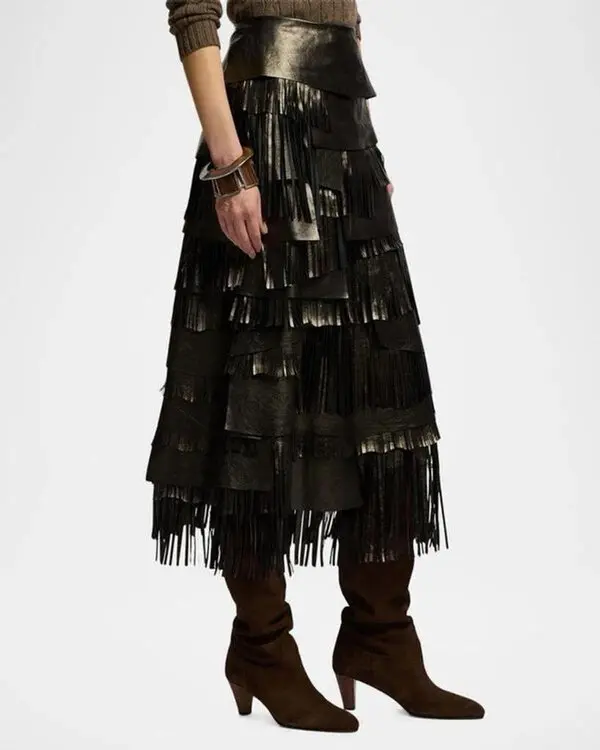 Ralph Lauren Belinda Metallic Lambskin Skirt - Bronze