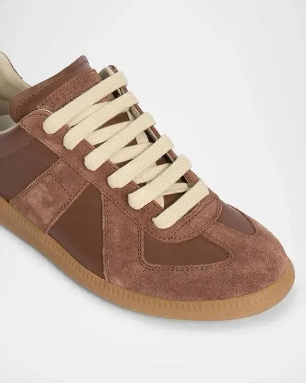 MAISON MARGIELA Replica Suede & Leather Sneakers - Medium Brown