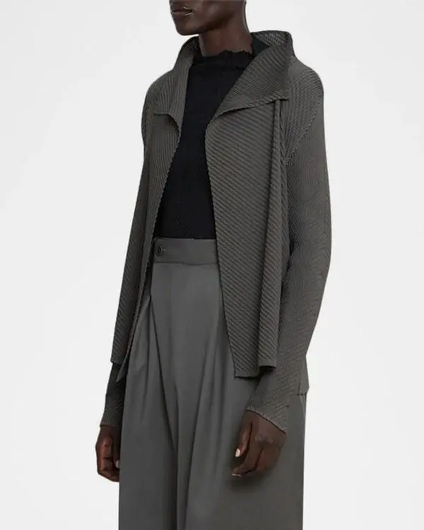 Issey Miyake Misty Pleats Open Cardigan - Gray