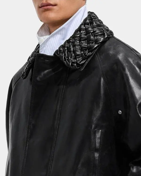 Bottega Veneta Apos;s Intrecciato-collar Leather Jacket