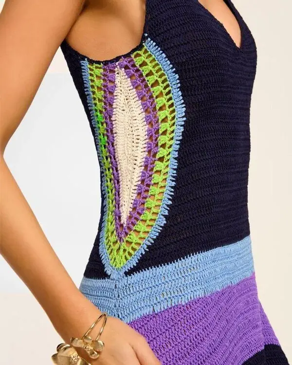 Ramy Brook Cadence Crochet Colorblock Midi-dress - Navy Multi