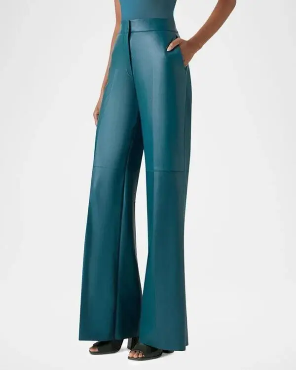 Akris Fior Nappa Leather Wide-leg Pants
