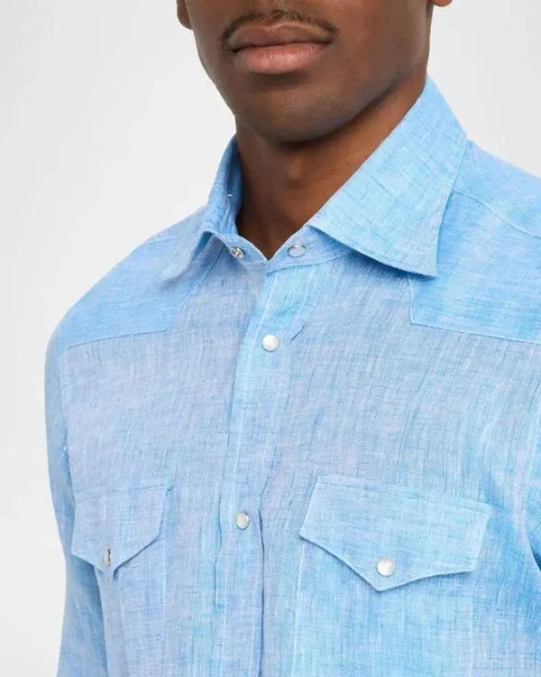 SARTORIO Apos;s Texas Linen Button-front Shirt - Bright Blu