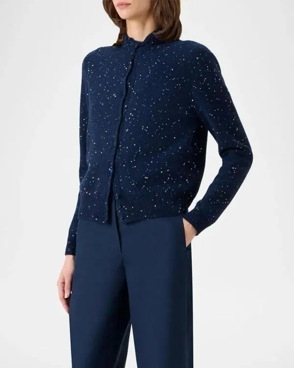 Akris Sequined Wool-cashmere Knit Cardigan - Navy