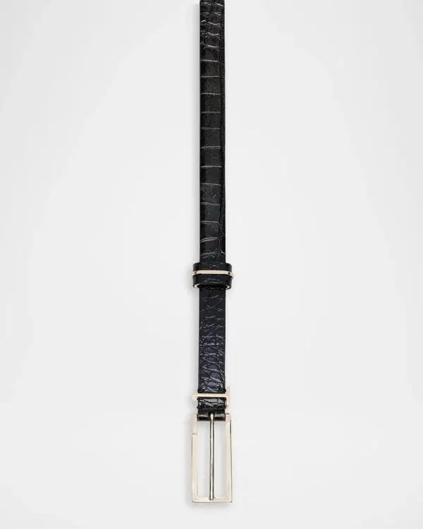 TOM FORD T Loop Crocodile Printed Leather Belt - Black