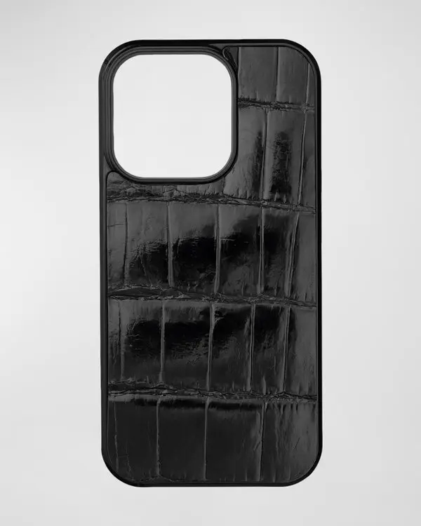 ABAS Apos;s Iphone 15 Pro Leather Alligator Case - Black