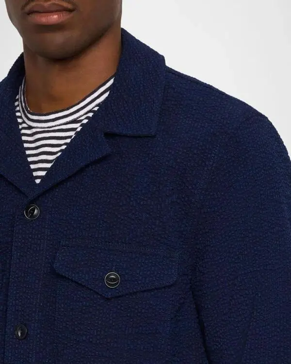 Officine Générale Apos;s Jean-baptiste Seersucker Cotton Shirt Jacket - Indigo