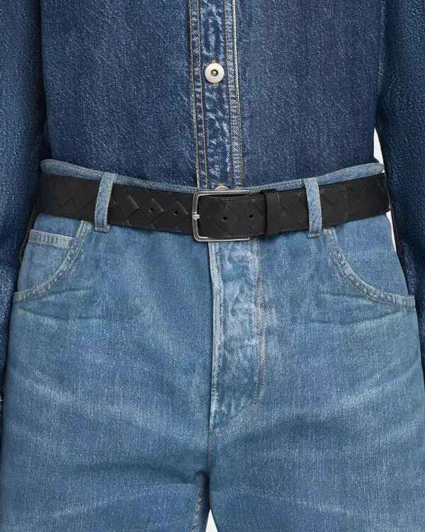 Bottega Veneta Apos;s Maxi-intrecciato Leather Belt - Black/silver