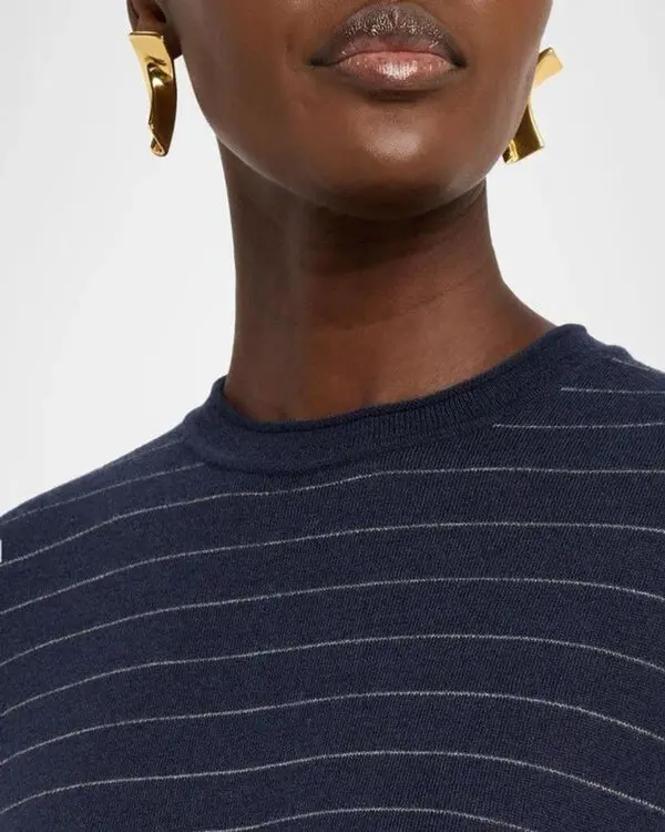Lafayette 148 New York Striped Crewneck Cashmere Sweater