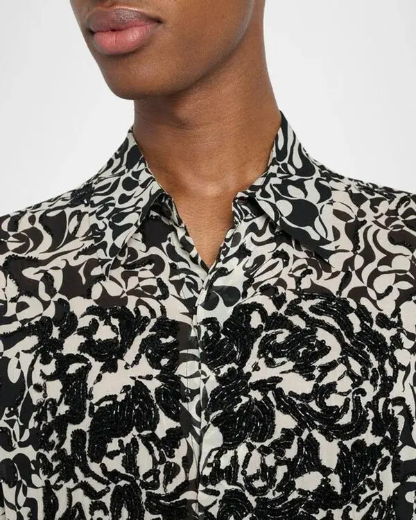 Dries Van Noten Apos;s Carvies Viscose Geometric Beaded Button-down Shirt