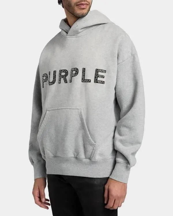 PURPLE BRAND Embellished Logo Fleece Cotton Oversized Hoodie