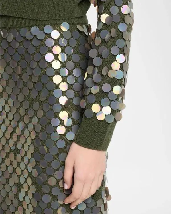 ZANKOV Sequined Cashmere Pointelle Knit Crop Cardigan