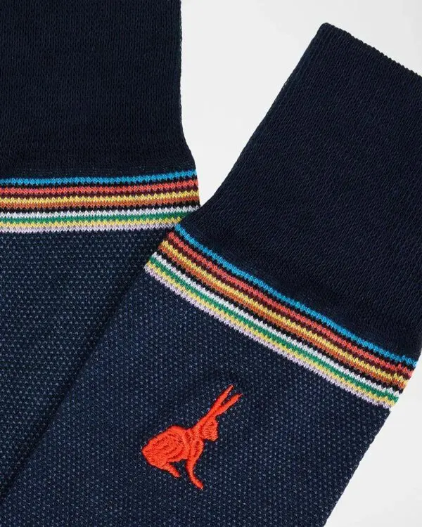 Paul Smith Ollie Embroidered Striped Crew Socks - 47navy