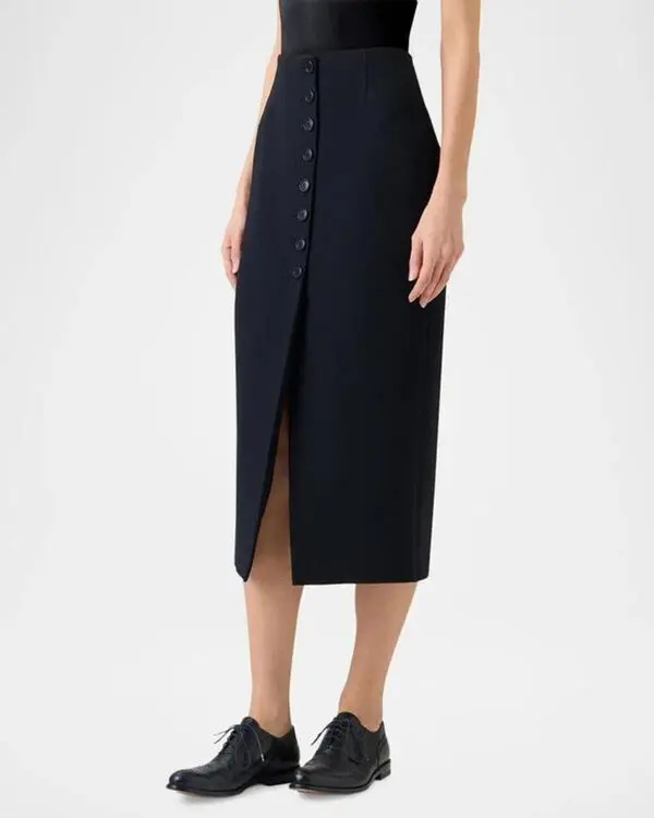 Akris Wool Buttoned Midi Pencil Skirt - Black