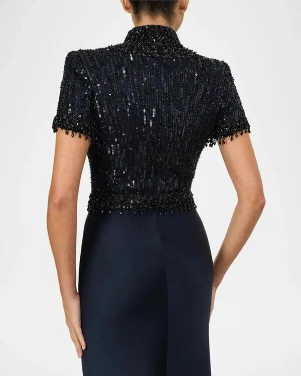 Jenny Packham Trinity Embellished Strong-shoulder Satin Gown