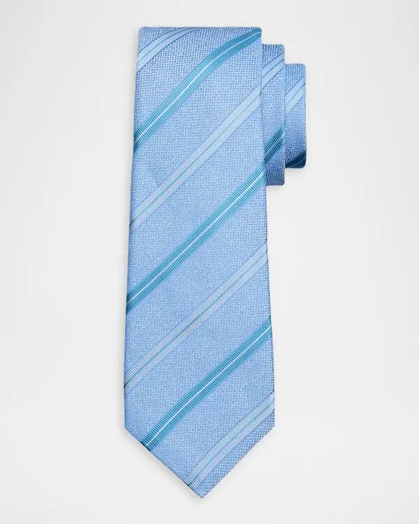 Kiton Apos;s Grosgrain Stripe Silk 7-fold Tie