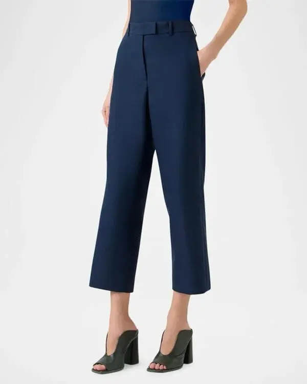 Akris Christelle Cotton Cropped Wide-leg Trousers - Navy