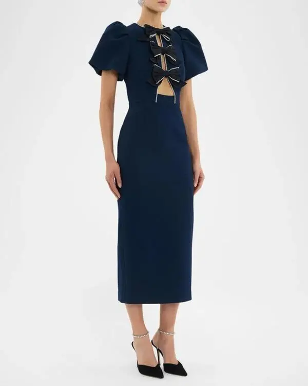 Rebecca Vallance Nemy Bow-embellished Cutout Crepe Midi Dress - Navy