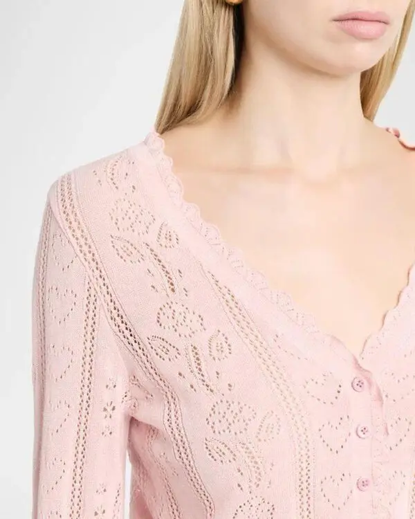 LoveShackFancy Sibella Pointelle Knit Crop V-neck Cardigan