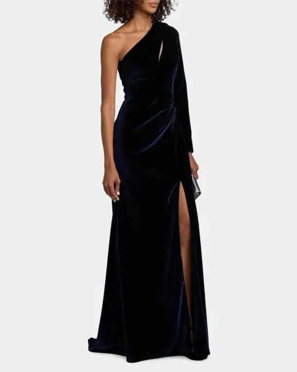Pamella Roland Velvet One-shoulder Cut-out Gown
