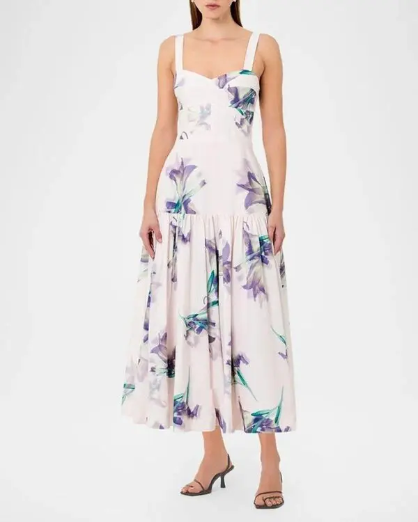 NICHOLAS Valeria Flounce Sweetheart Midi Dress - Shadow Flo