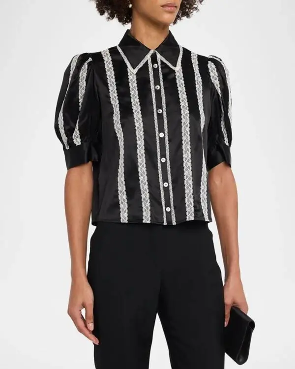 Cinq À Sept Nalea Lace-embellished Satin Shirt